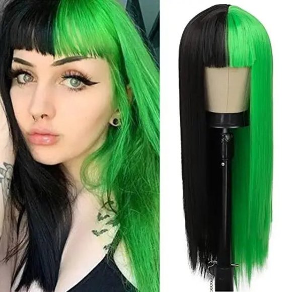 Sheer Beauté & Jewelry | Hair | Split Dye Cosplay Wigslong Straight Hair With Bangs Half Black ...